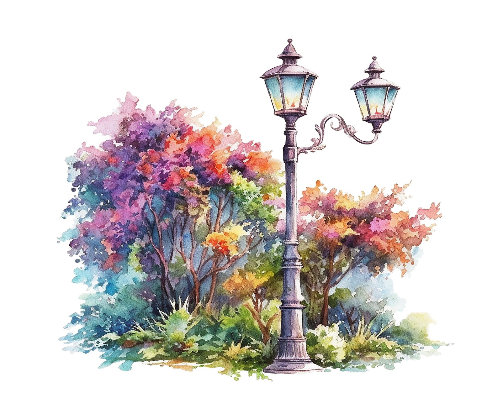 Watercolor Garden Lamp Post Clipart Wedding Vintage Lamp Post Clipart ...
