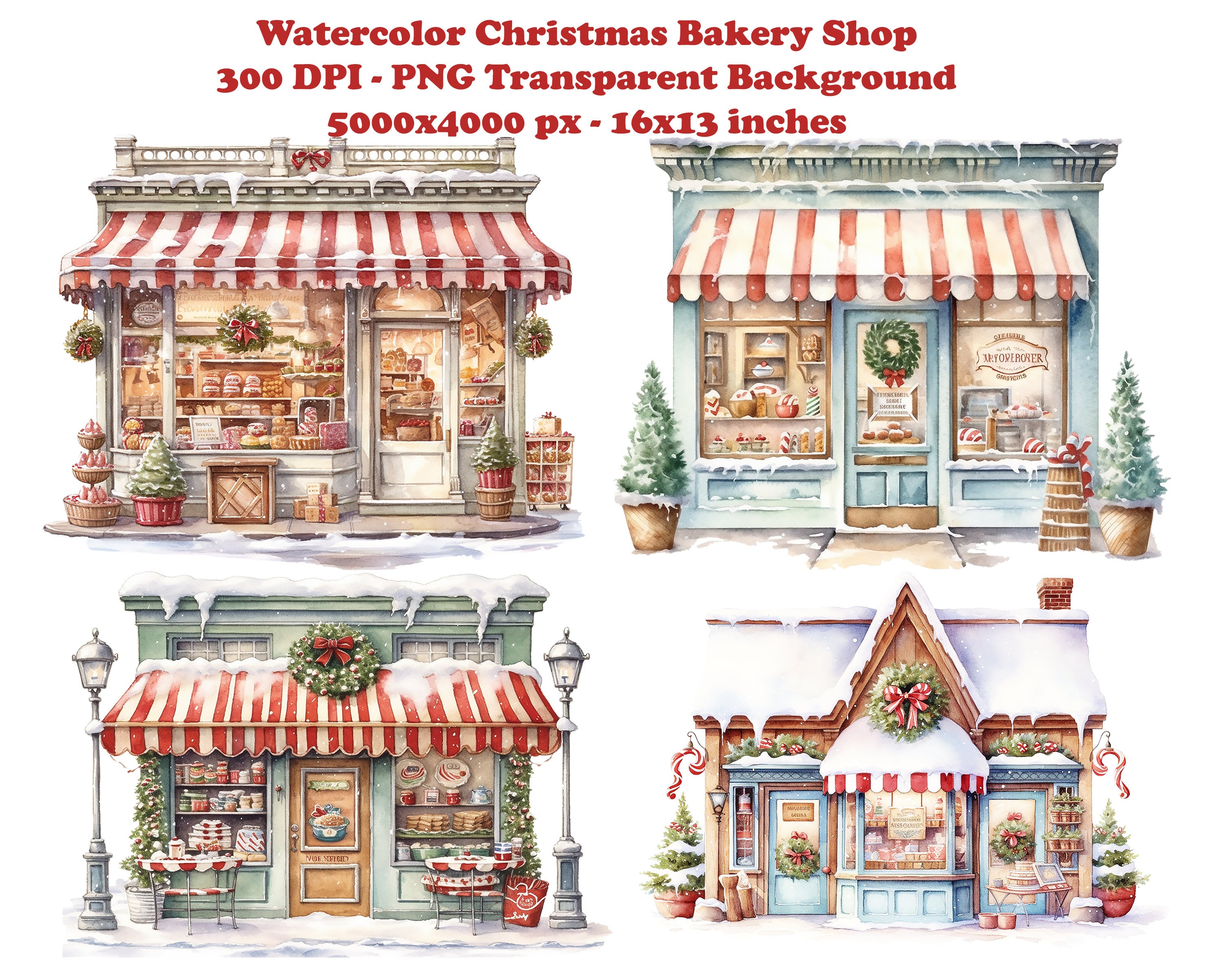 Christmas Bakery Clipart Bakery Clipart PNG Watercolor Christmas Bakery ...