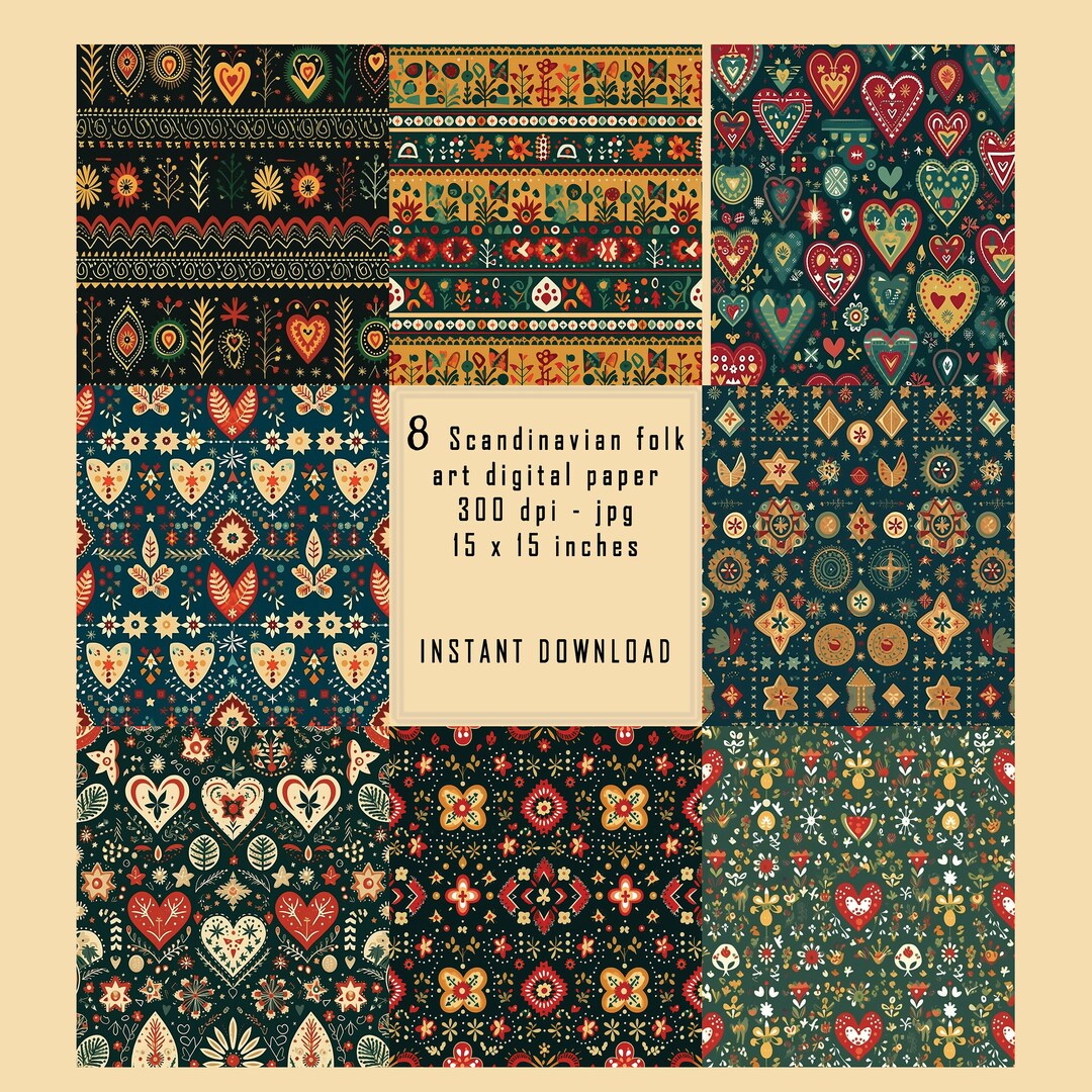 Scandinavian Folk Art Seamless Pattern, Scandinavian Floral Patterns ...