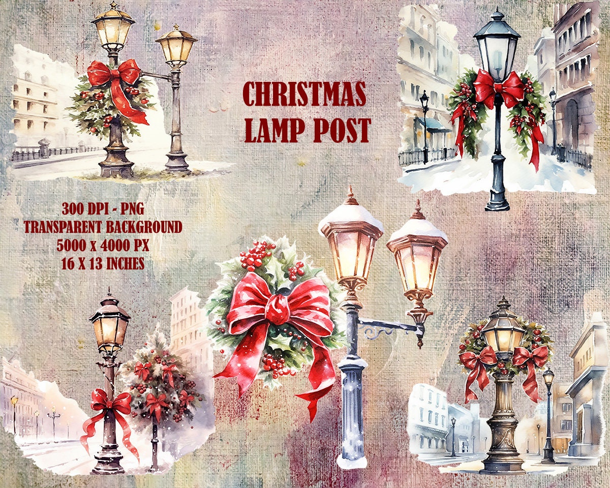 Watercolor Christmas Lamp Post Clipart Vintage Lamp Post Clipart ...