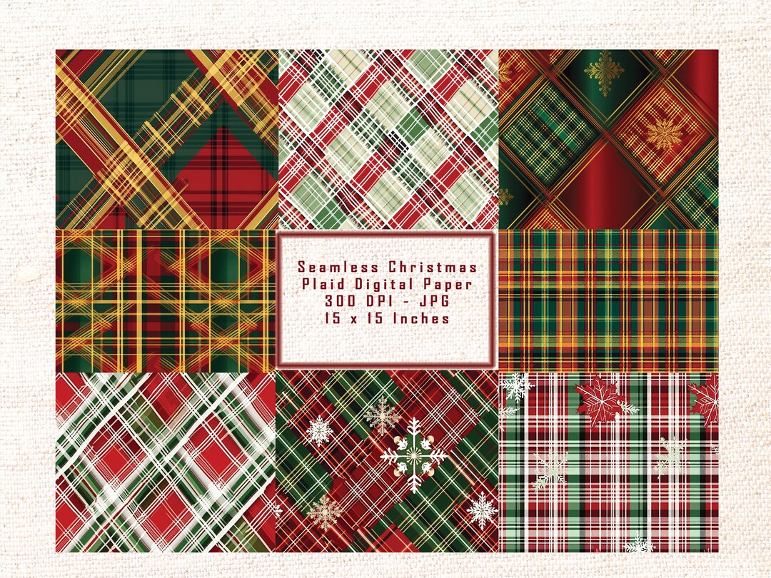 Plaid Digital Paper Printable Christmas Digital Pattern Holidays ...