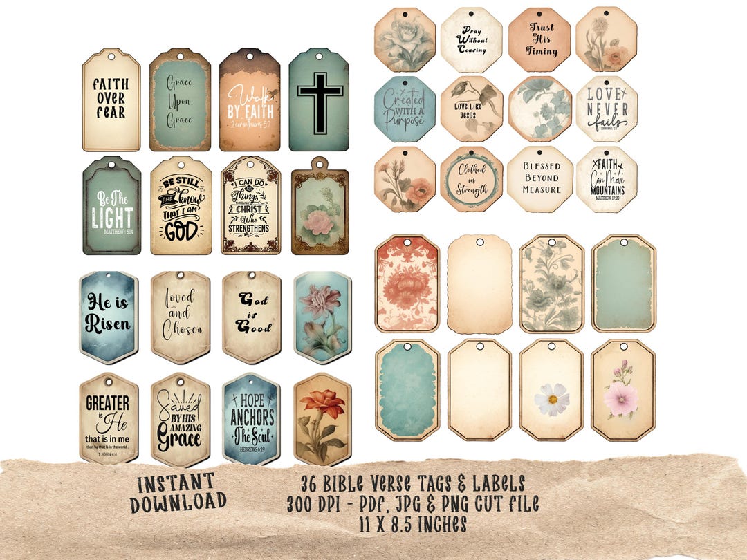 Printable Bible Verse Tags, Religious Fussy Cut Gift Labels for Junk ...