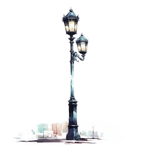 Watercolor Victorian Lamp Post Clipart for Christmas and Winter Scenes ...
