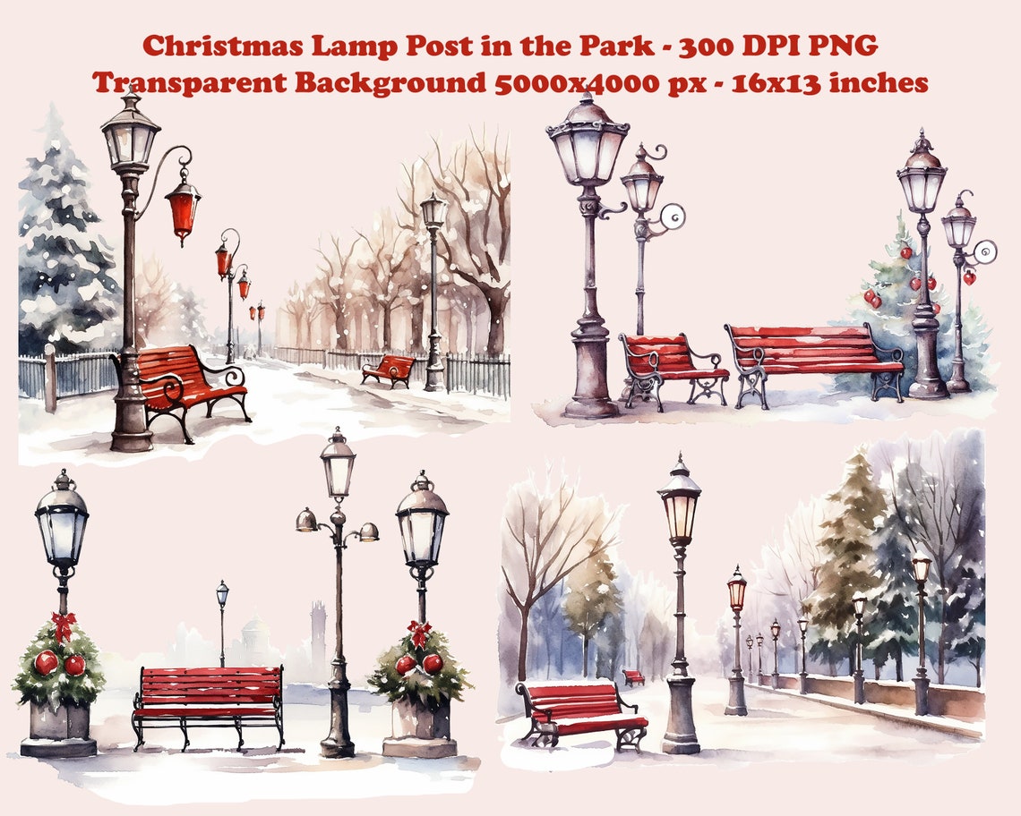 Christmas Lamp Post Clipart, Vintage Lamp Post Clipart, Christmas ...