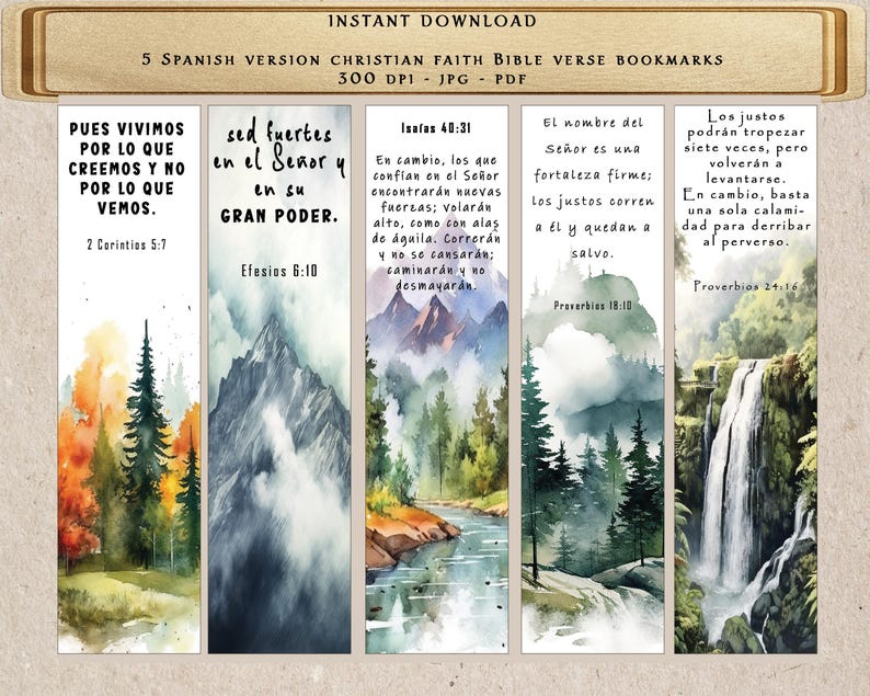 Printable Christian Bible Verse Bookmarks in Spanish, Digital Set for ...