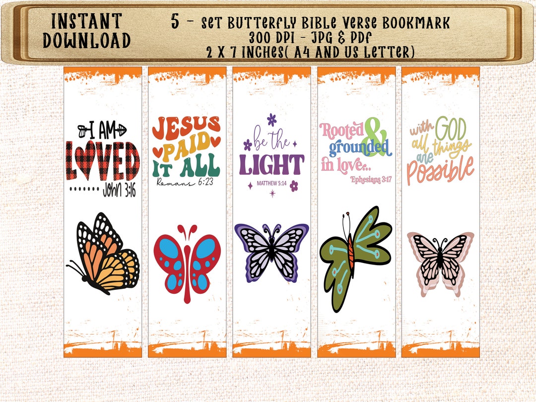 Girls Christian Butterfly Bible Verse Printable Bookmarks for Kids ...