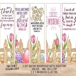 Christian Easter Printable Bible Verses Bookmarks Set Watercolor ...