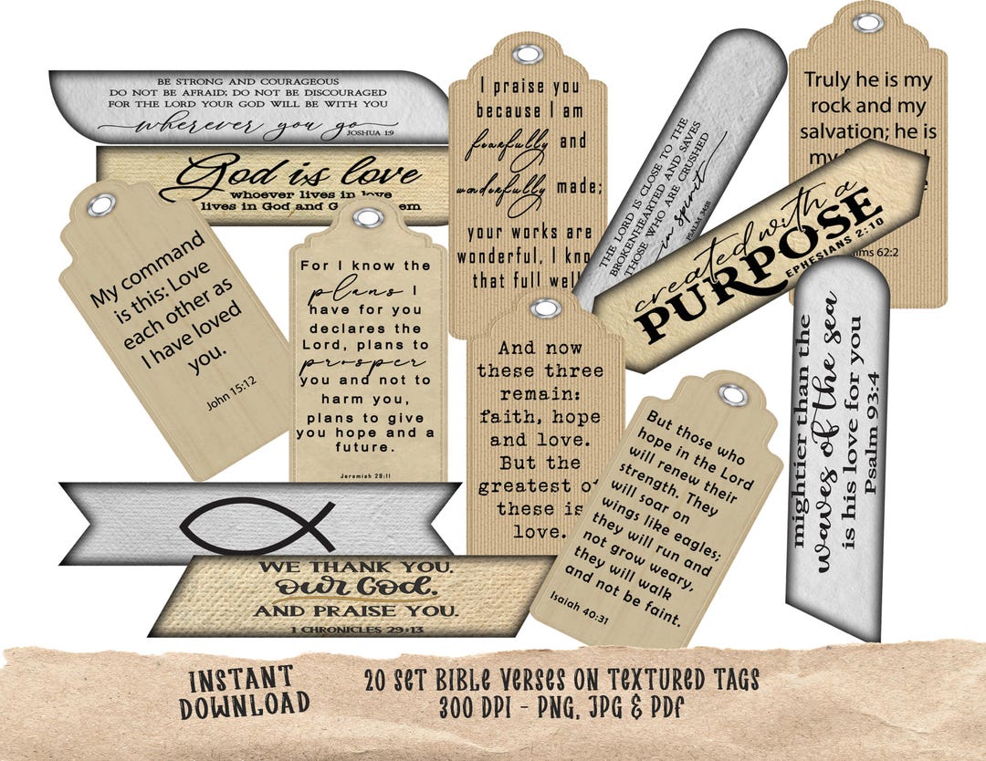 Printable Bible Verse Tags: Christian Gift Labels for Junk Journals ...