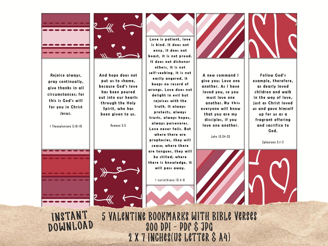 Printable Valentine Bookmarks With Bible Verses, Men Women and Kids ...