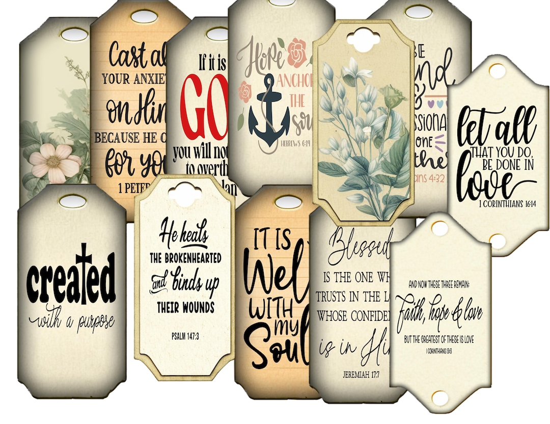 Printable Bible Verse Scripture Tags: Fussy Cut Religious Gift Labels ...