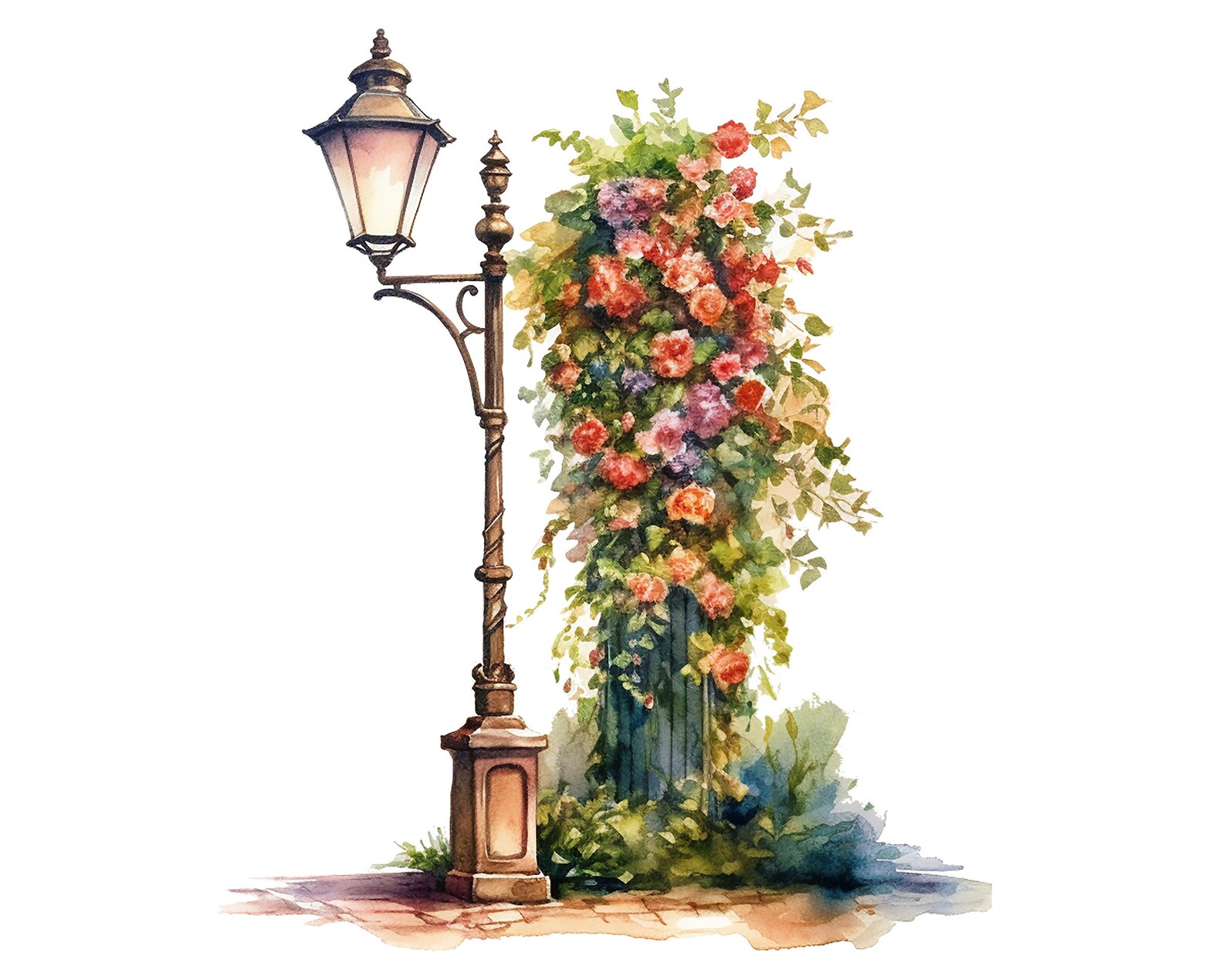 Watercolor Garden Lamp Post Clipart Wedding Vintage Lamp Post Clipart ...