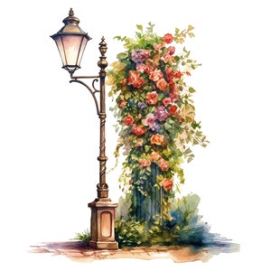 Watercolor Garden Lamp Post Clipart Wedding Vintage Lamp Post Clipart ...