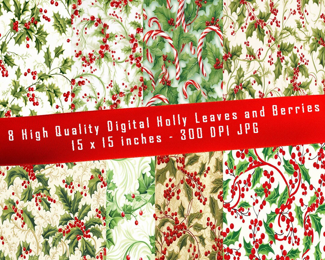 Holly Berries Digital Paper Printable Christmas Digital Pattern ...