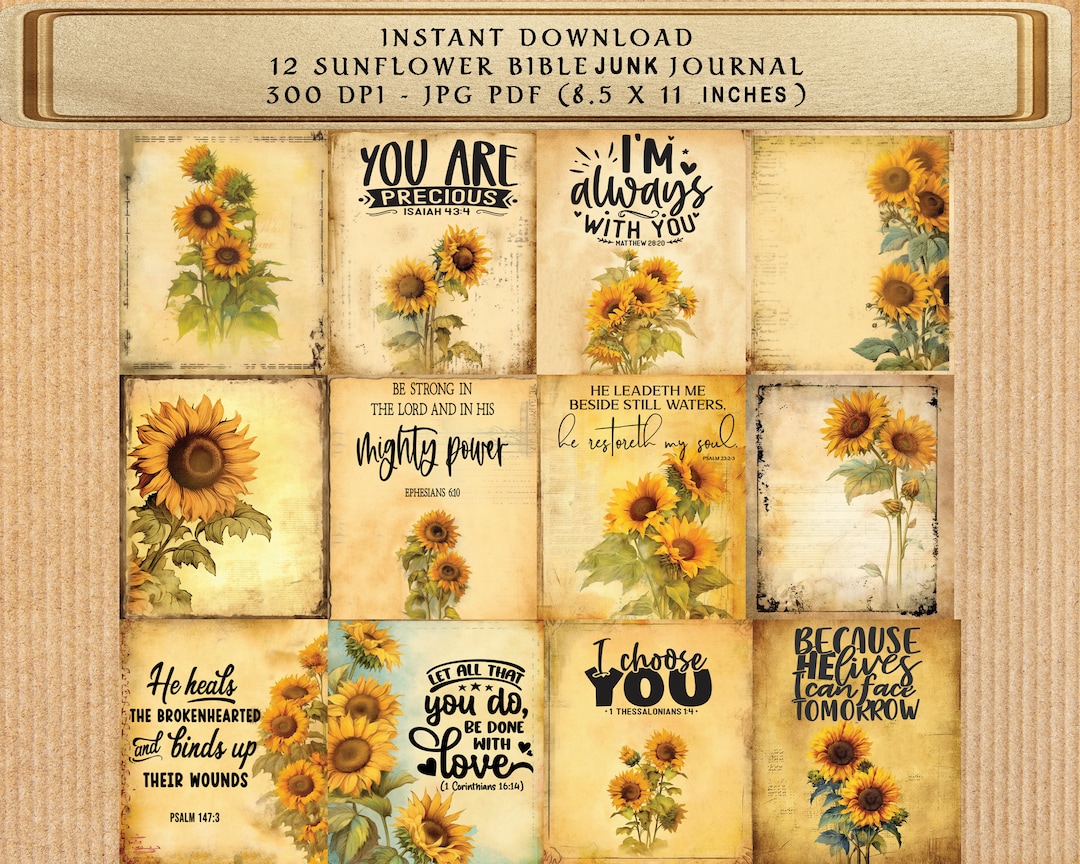 Religious Sunflower Devotional Journal With Ephemera and Bible ...