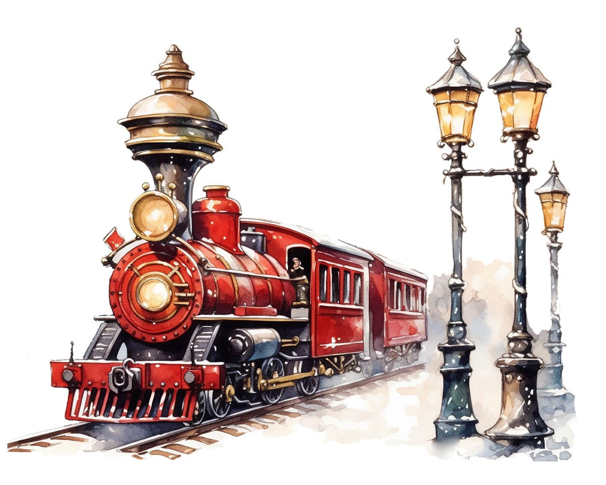Christmas Train Clipart Santa Polar Express PNG Watercolor Christmas ...