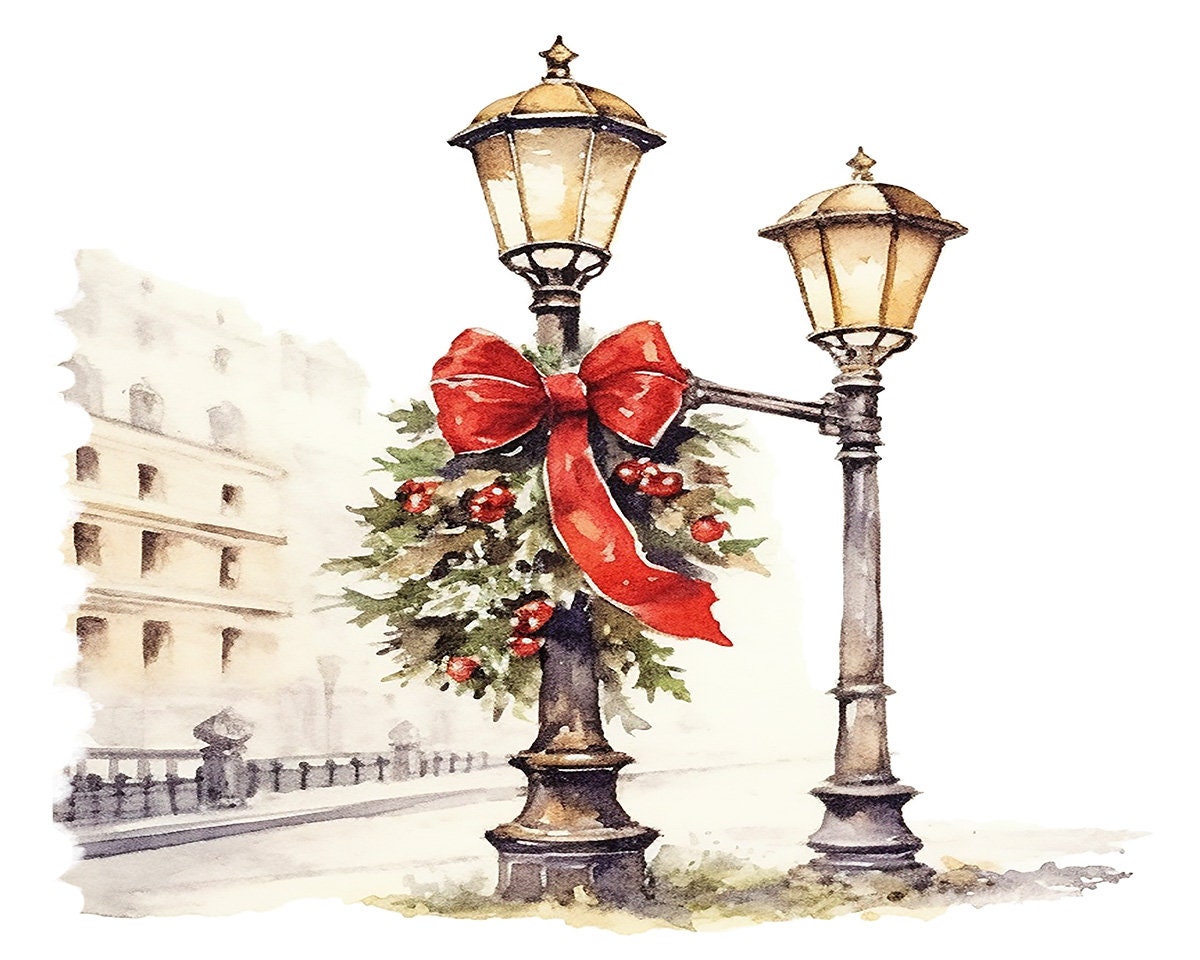 Watercolor Christmas Lamp Post Clipart Vintage Lamp Post Clipart ...