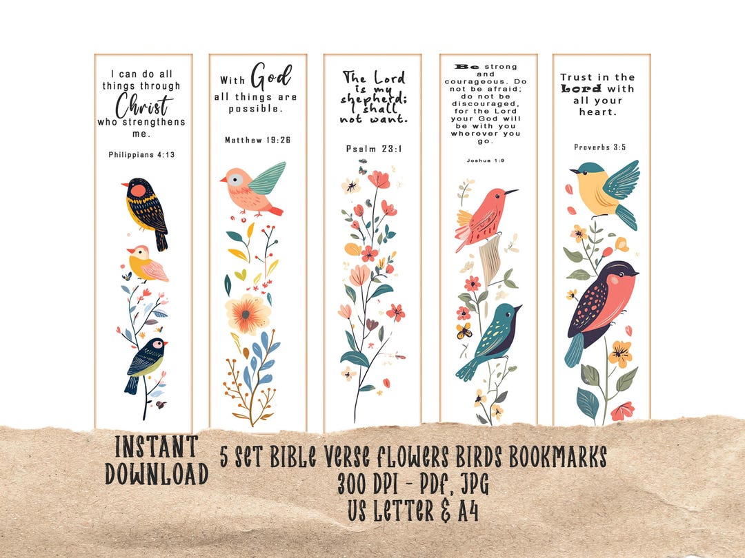 Flower Birds Bible Verses Bookmarks Set for Women Printable, Watercolor ...