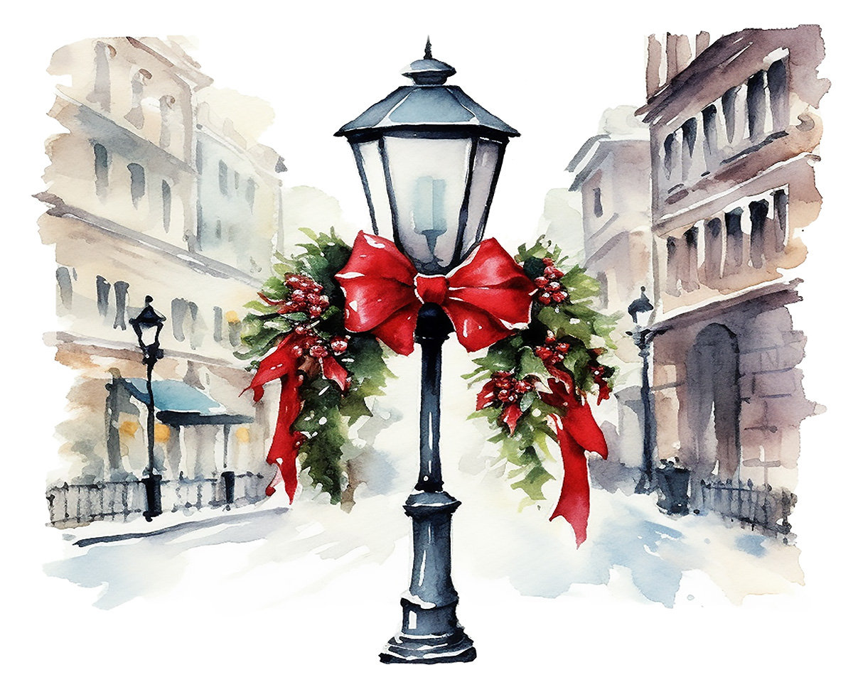 Watercolor Christmas Lamp Post Clipart Vintage Lamp Post Clipart ...