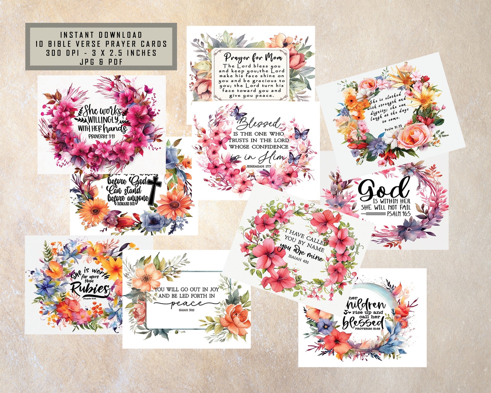 Printable Bible Verse Cards for Mom Women Junk Journal Faith Ephemera ...