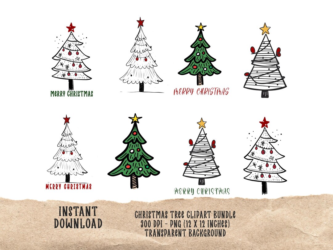 Vintage Boho Watercolor Christmas Tree Clipart: Festive Holiday Decor ...