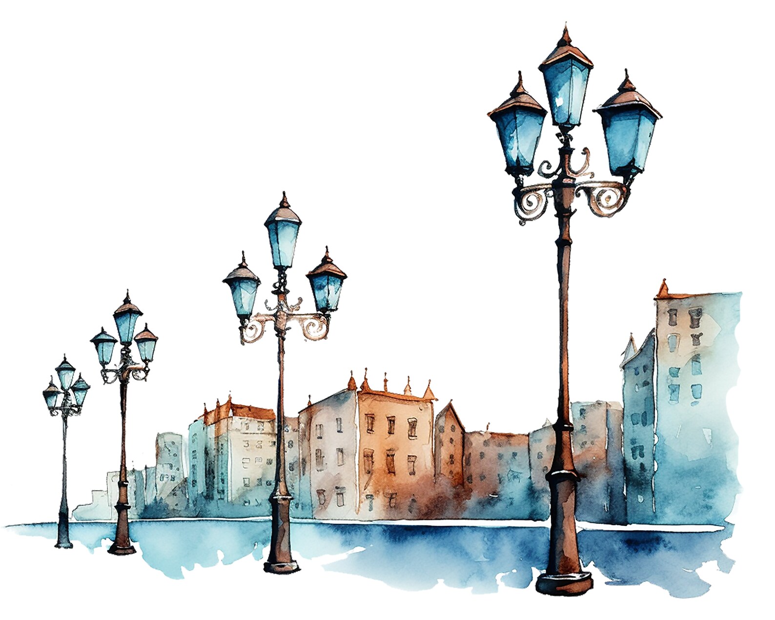 Watercolor Vintage Lamp Post Clipart Victorian Street Lamp Post PNG ...