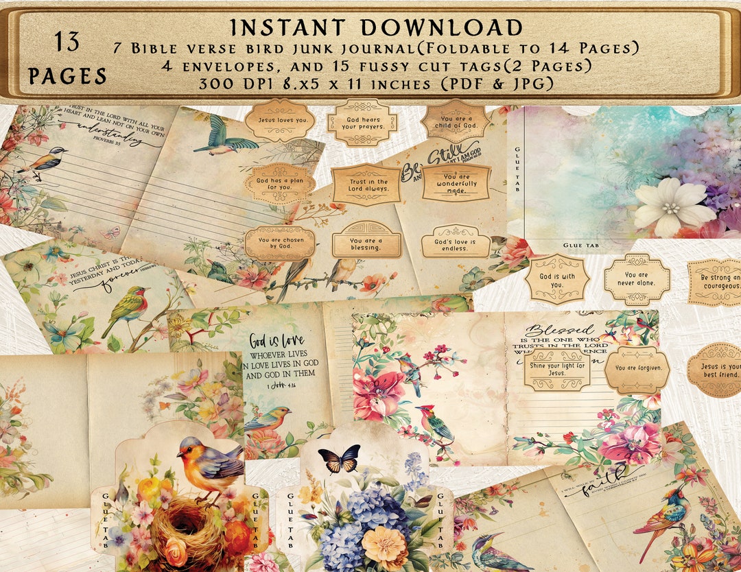 Botanical Birds Digital Prayer Journal Kit: Christian Bible Study ...