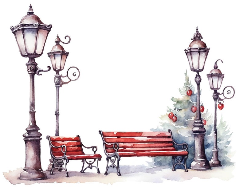 Christmas Lamp Post Clipart, Vintage Lamp Post Clipart, Christmas ...