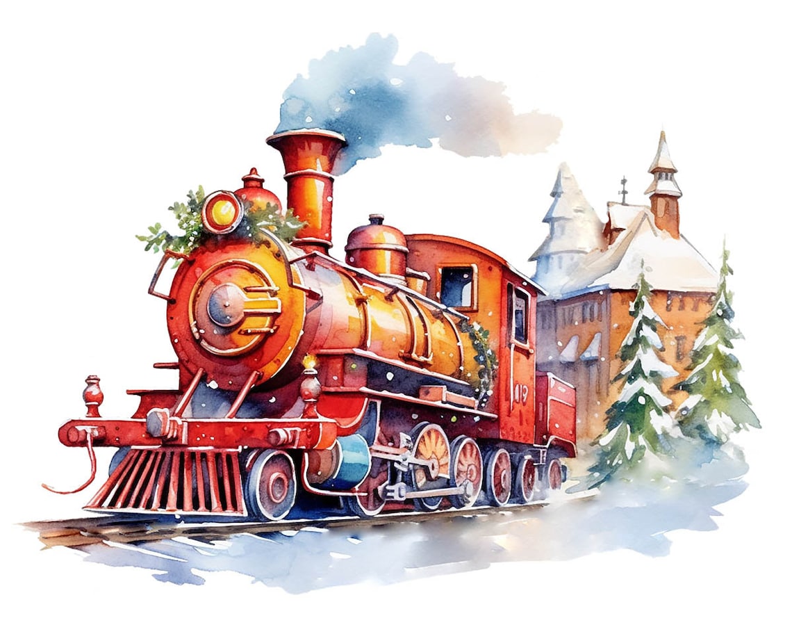 Christmas Train Clipart Santa Polar Express PNG Watercolor Christmas ...