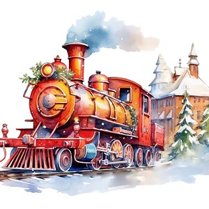 Christmas Train Clipart Santa Polar Express PNG Watercolor Christmas ...