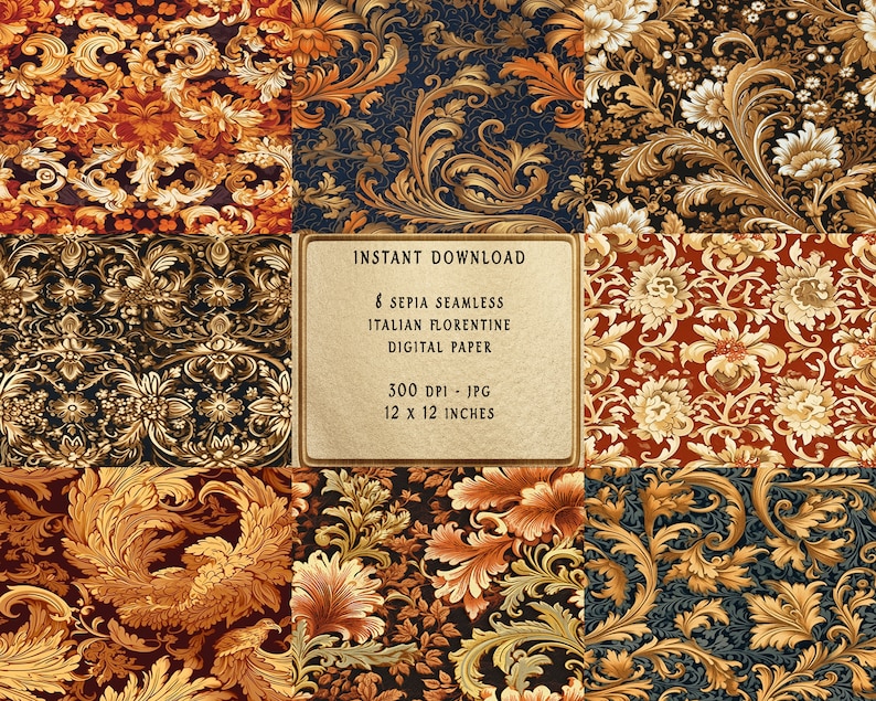 Elegant Italian Renaissance Florentine Decoupage Digital Paper for ...