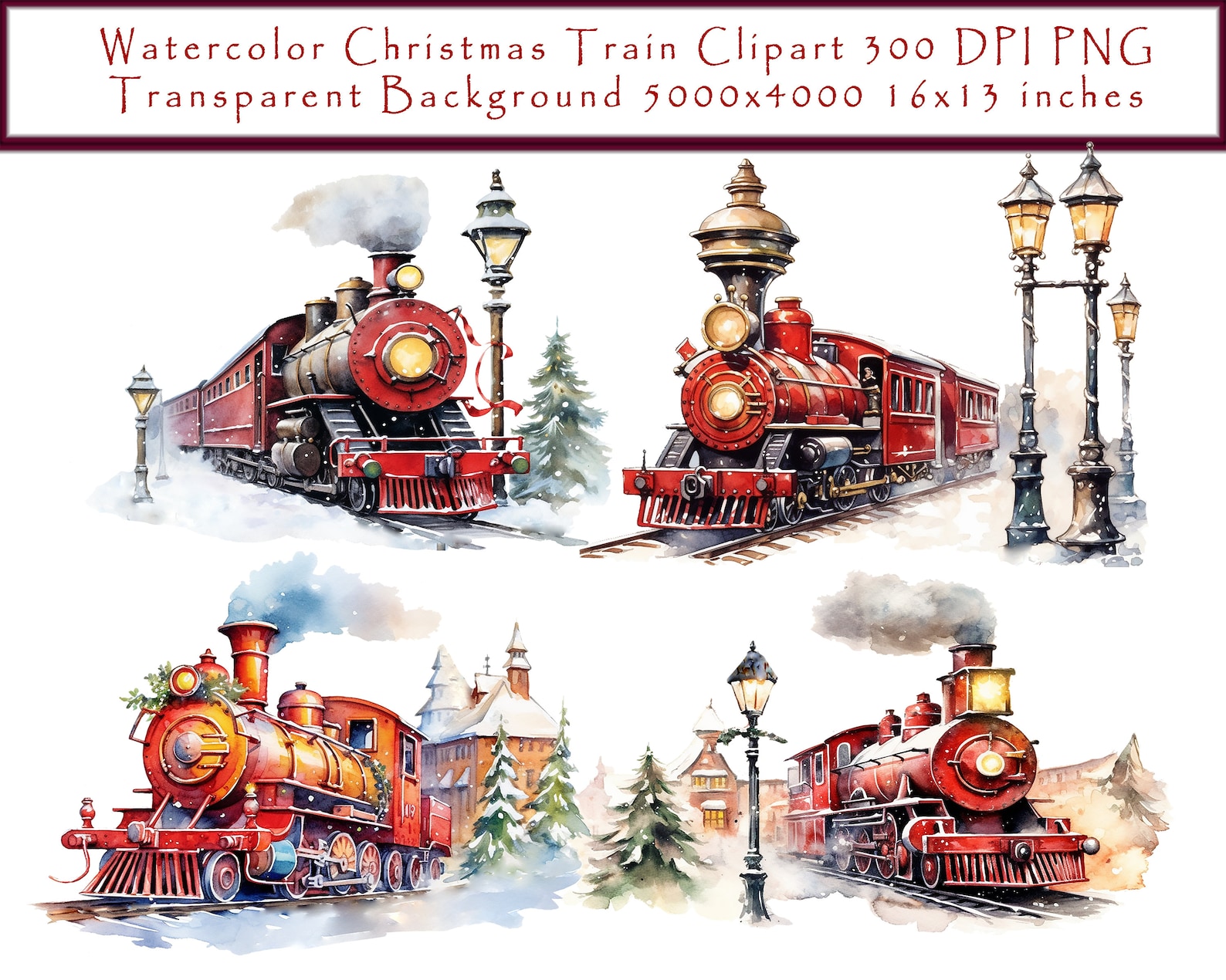 Christmas Train Clipart Santa Polar Express PNG Watercolor Christmas ...