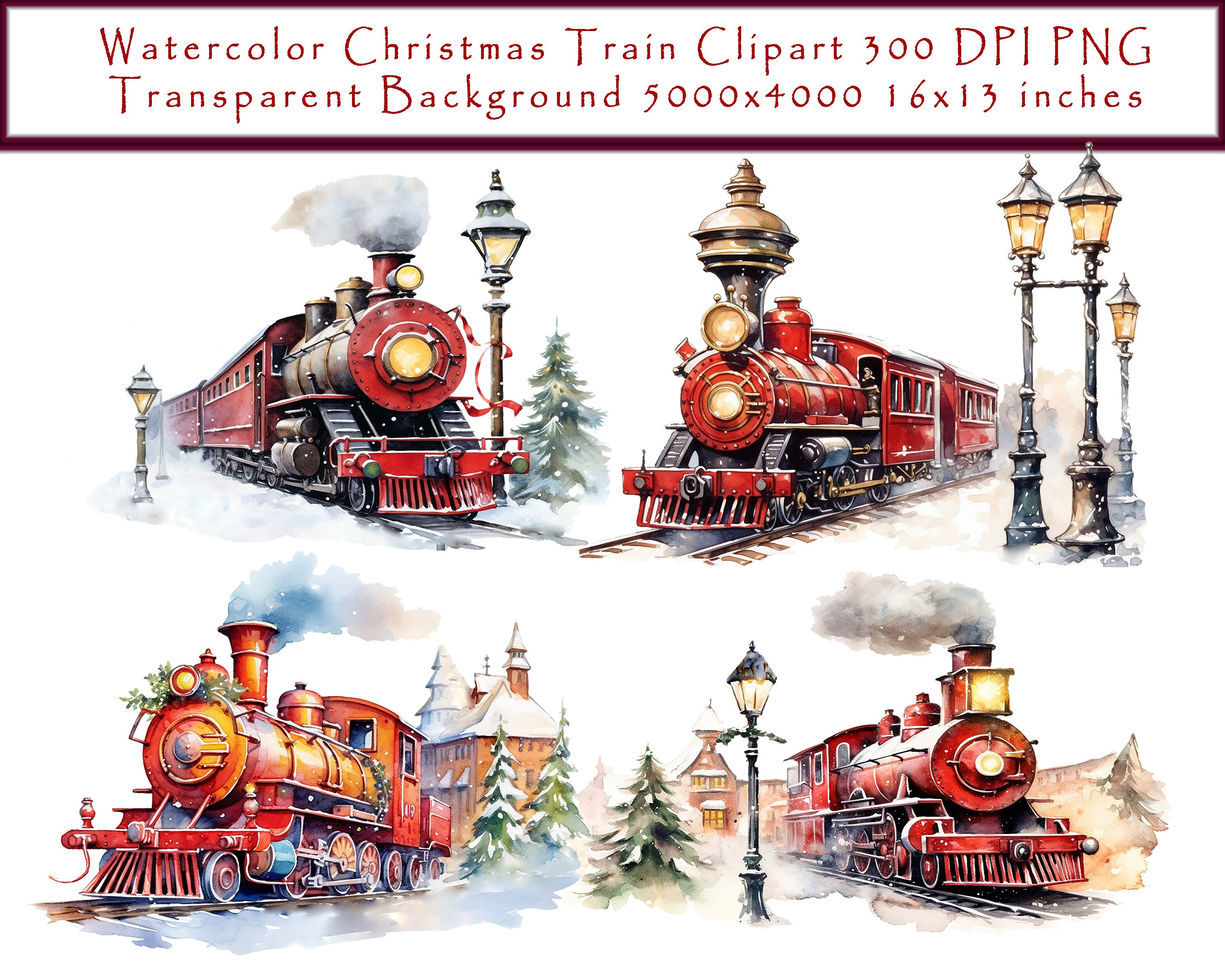 Christmas Train Clipart Santa Polar Express PNG Watercolor Christmas ...