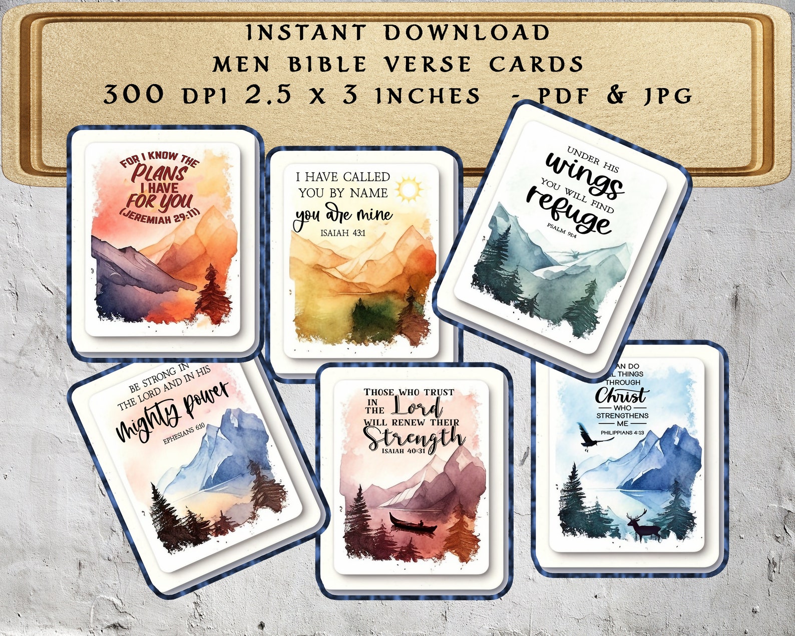 Printable Bible Verse Cards for Men, Men Scripture Cards, Masculine ...