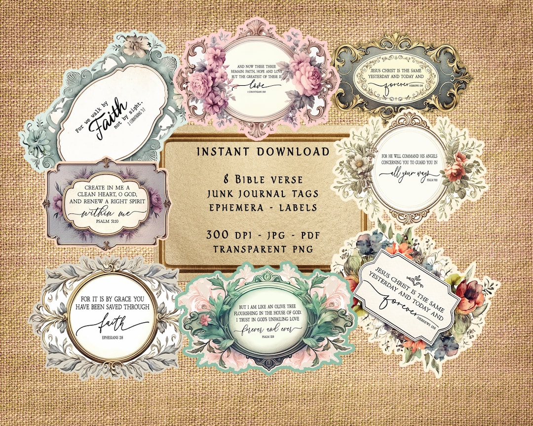 Vintage Ephemera Pack, Religious Ephemera, Junk Journal Words ...