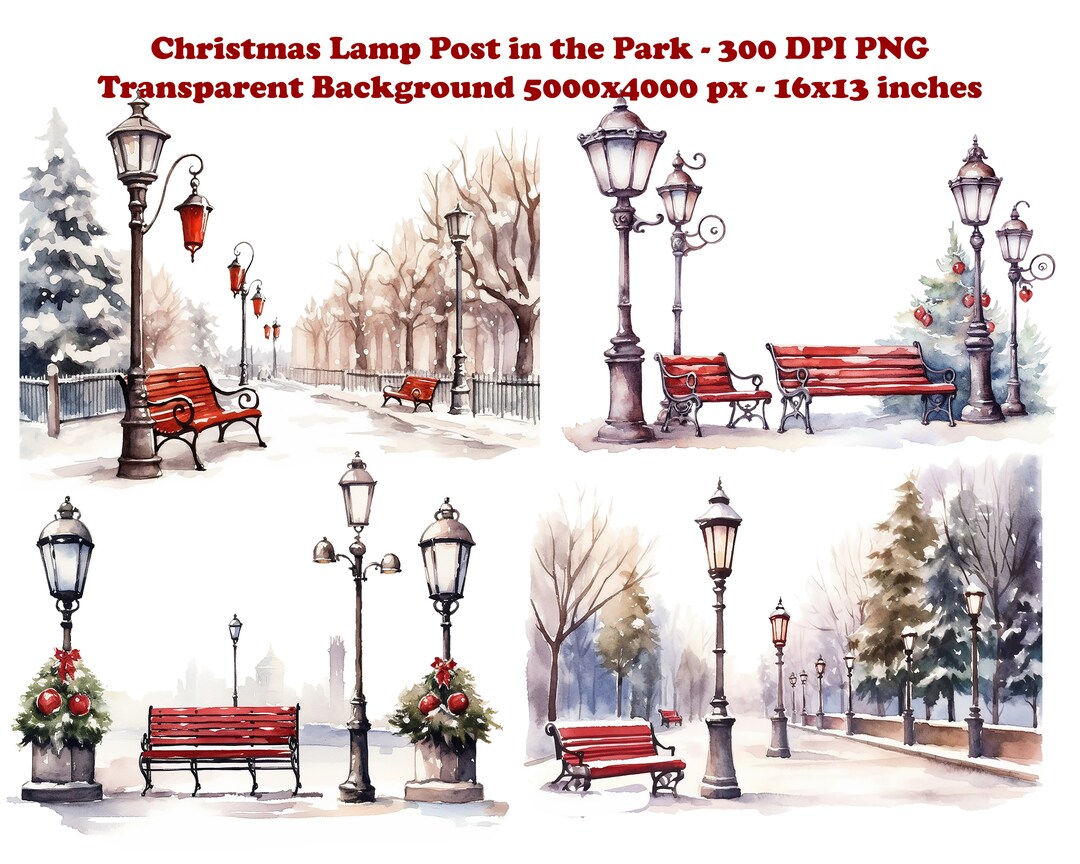 Festive Vintage Christmas Lamp Post Winter Scene PNG Clipart - Etsy