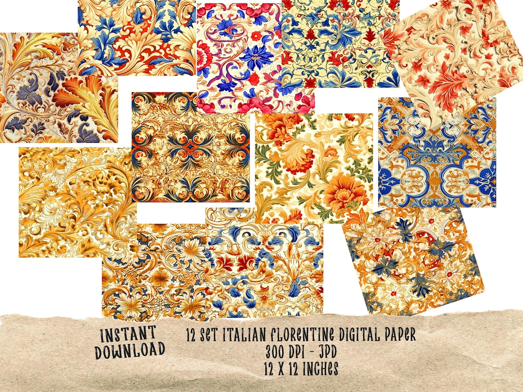 Ivory Cream Italian Renaissance Florentine Decoupage Digital Paper for ...