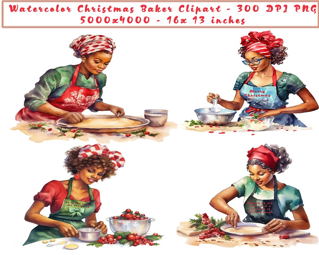 Watercolor Baking Clipart With Black Woman Chef for Cozy Kitchens and ...