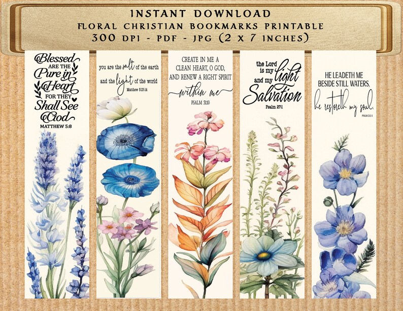 Christian Bible Verse Floral Bookmarks Digital Printable for Women ...