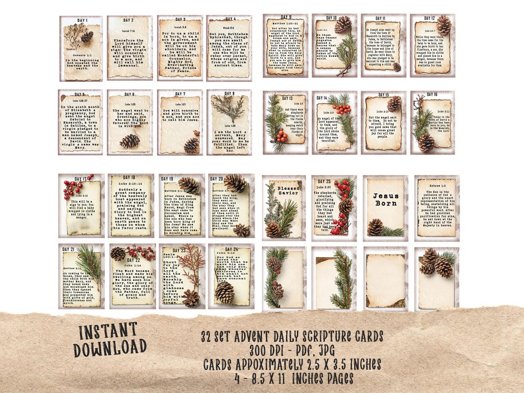 25-day Advent Bible Verse Cards | Digital Download | Vintage Pinecone ...