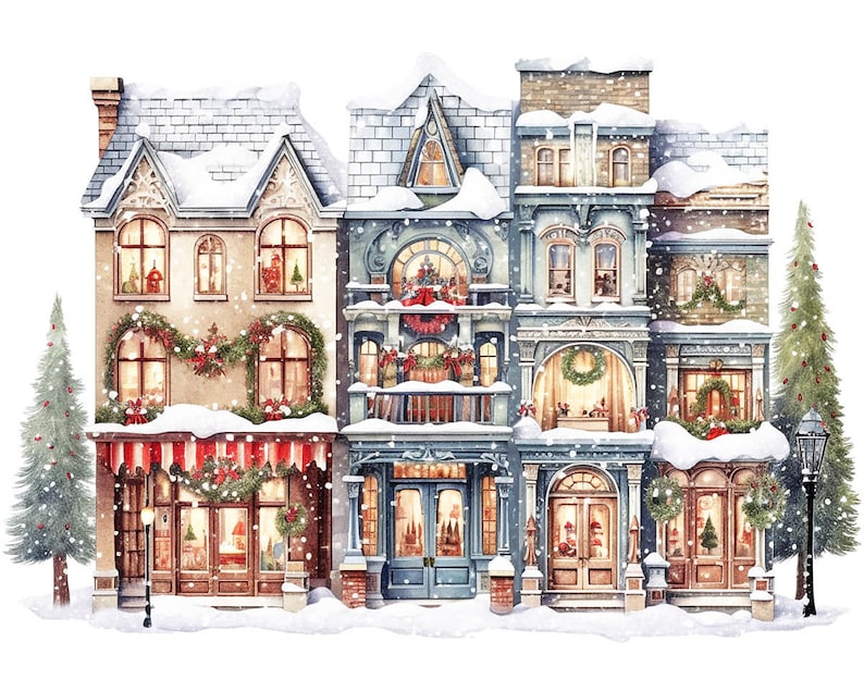 Christmas Town PNG, Watercolor Christmas Village Clipart, Holiday ...
