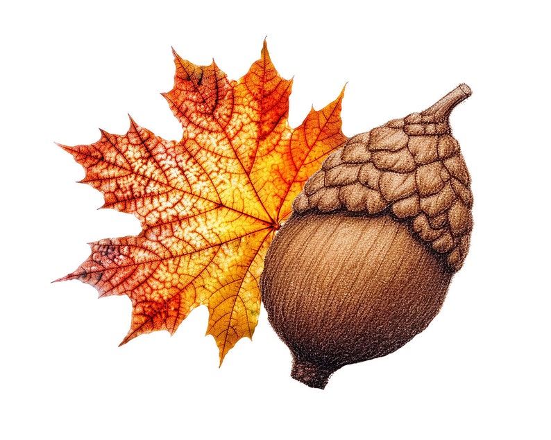 Watercolor Acorn Leaves Clipart Bundle Acorn and Maple Leave Clipart ...