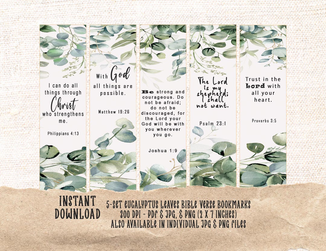 Greenery Eucalyptus Leaves Bible Verses Bookmarks Set for Women ...