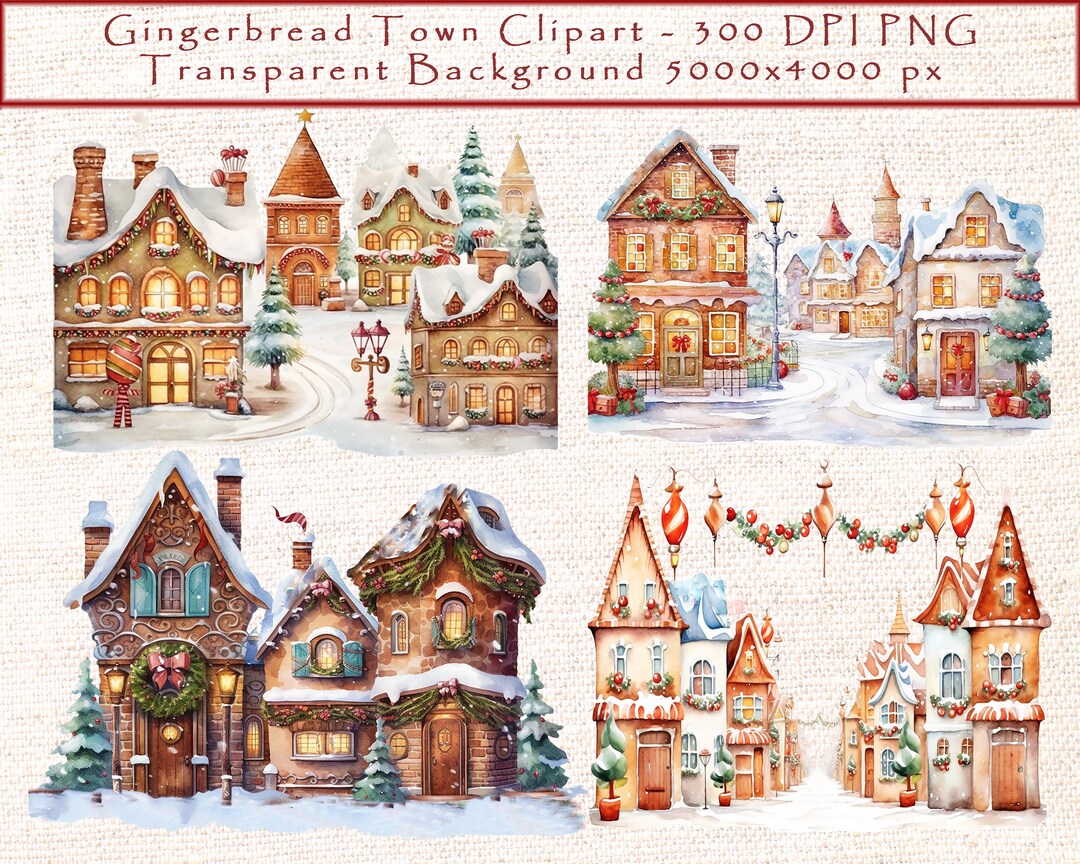 Gingerbread Town Clipart Watercolor Gingerbread Christmas Town, Festive ...