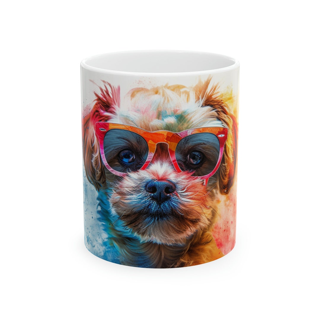 Cute Dog Ceramic Mug 11 Oz Dog With Cup Tea or Coffee Lover Birthday ...