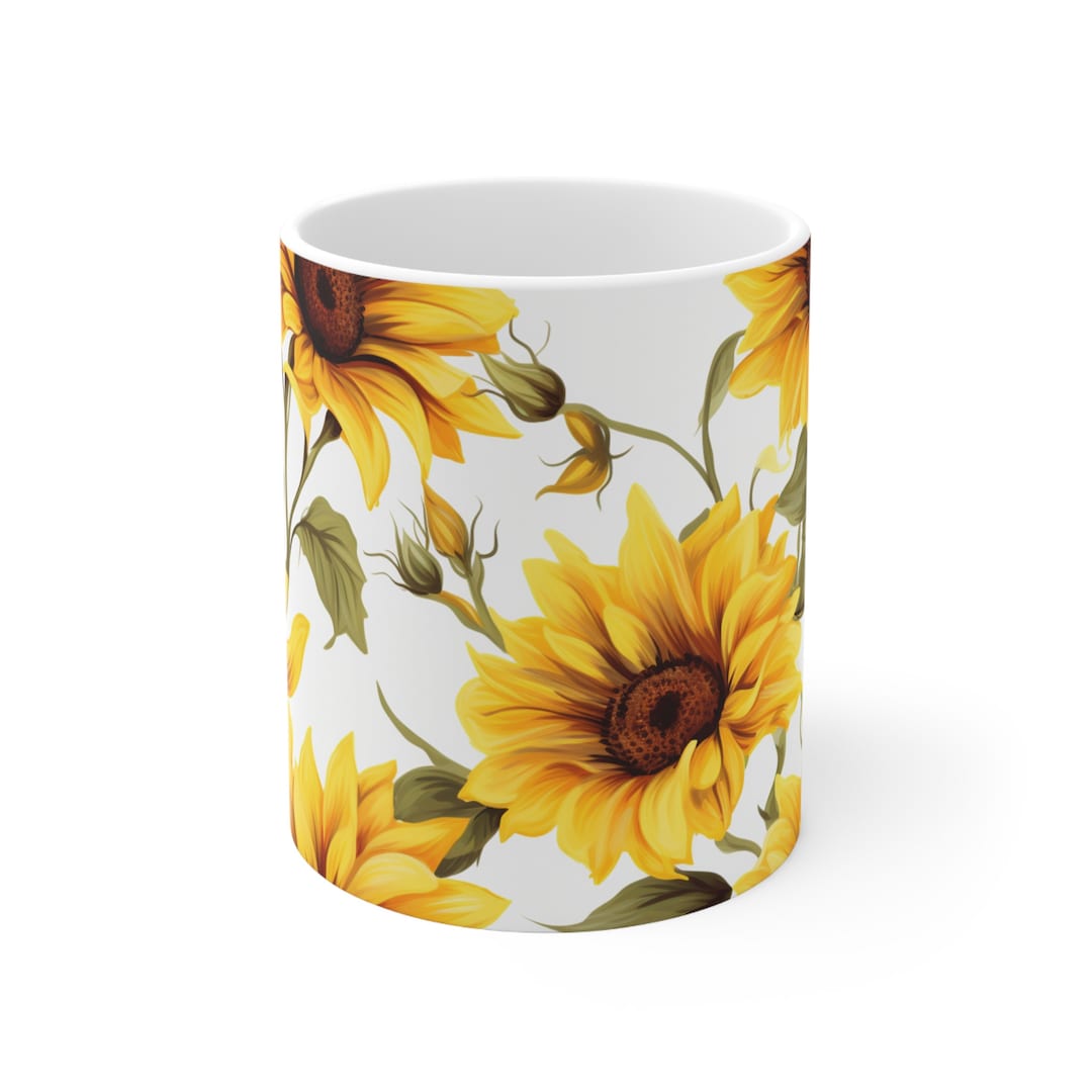 Yellow Sunflower Pattern Boho Mug, Summer Couple Design, Mug for ...