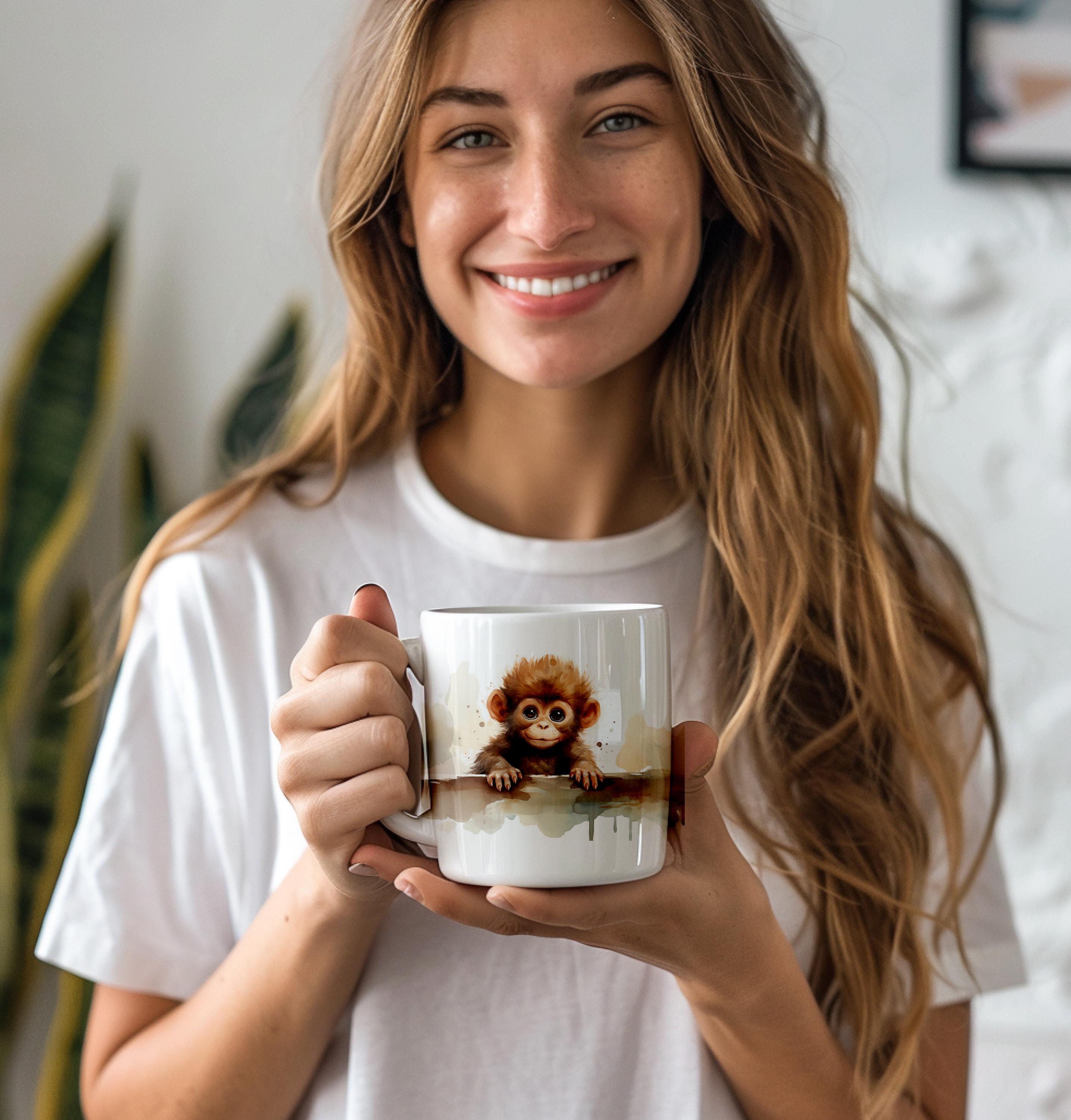 Cute Baby Monkey Ceramic Mug 11 Oz Baby Monkey With Cup Tea or Coffee ...