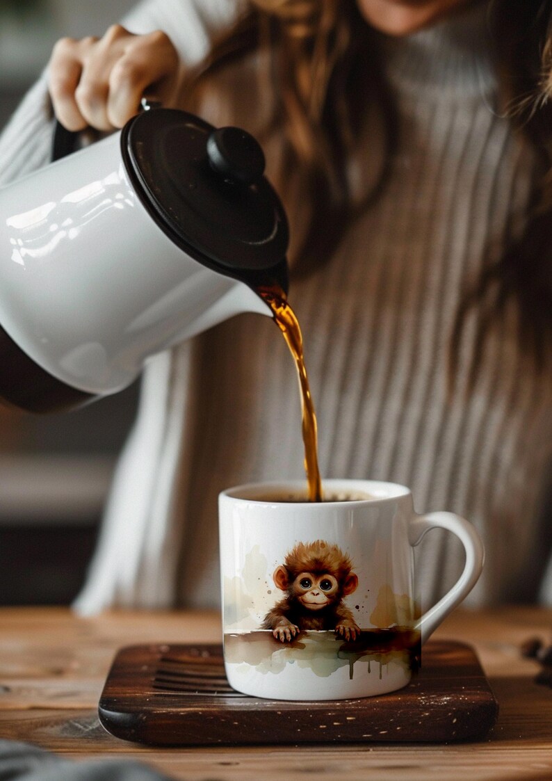 Cute Baby Monkey Ceramic Mug 11 Oz Baby Monkey With Cup Tea or Coffee ...