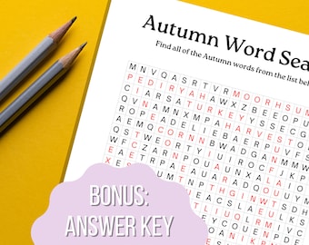 Autumn Fall Word Search - Instant Download - Printable Activity - Etsy