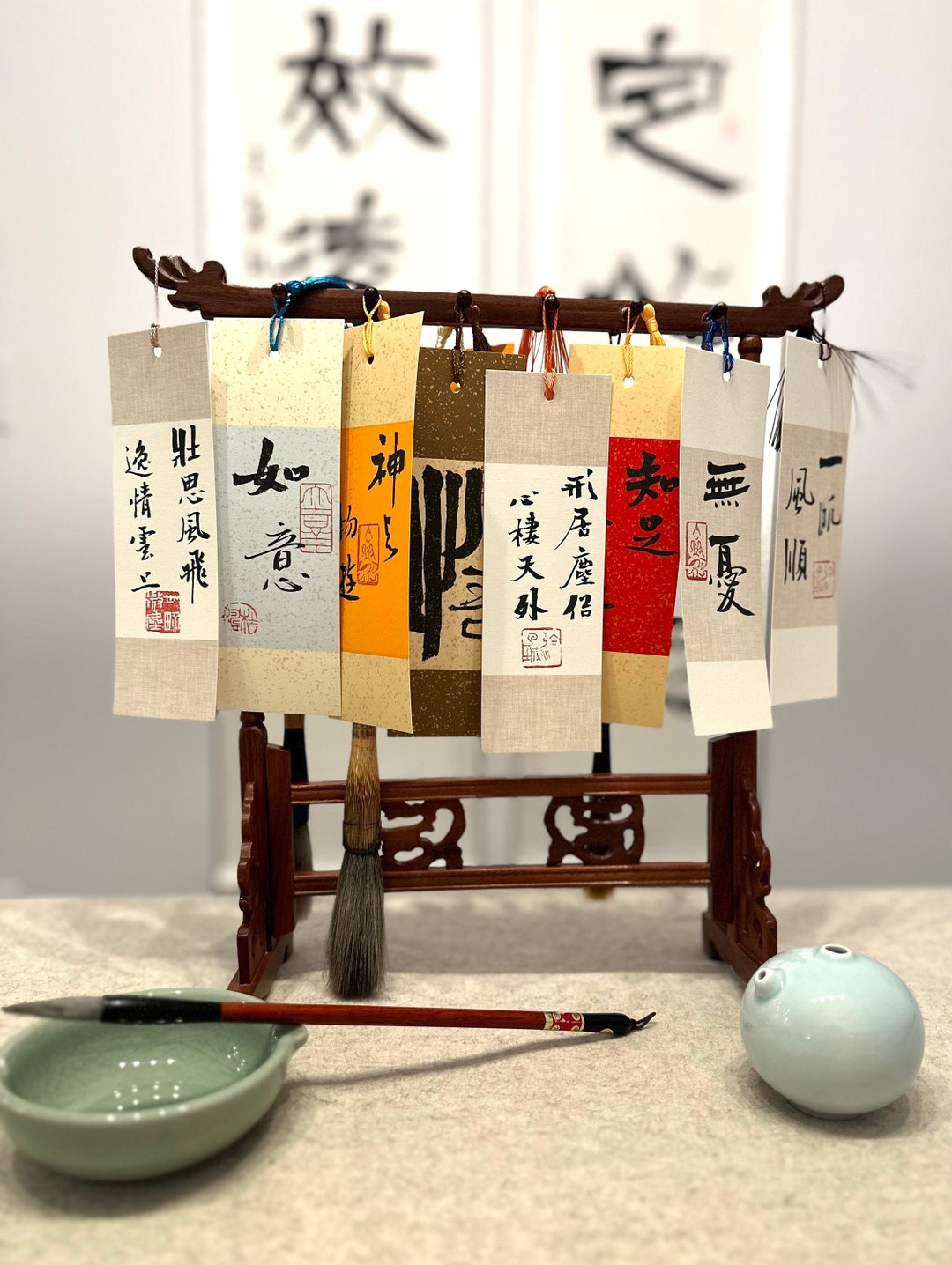 Set of 3 Chinese Calligraphy Bookmarks Collection 1 hand Written - Etsy