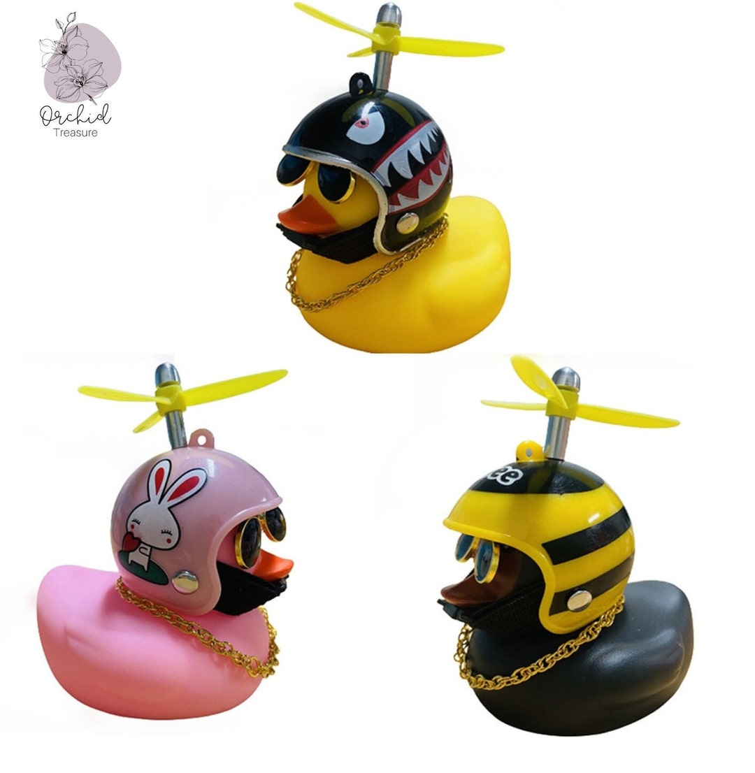 Car Cute Little Yellow Duck With Helmet Propeller Wind-breaking Duck ...